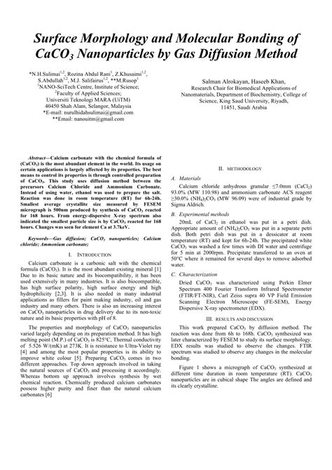 PDF Surface Morphology And Molecular Bonding Of CaCO3