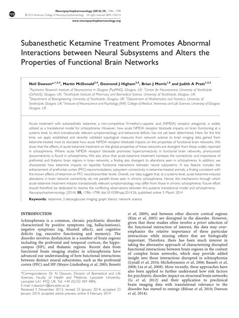 Pdf Subanesthetic Ketamine Treatment Promotes Abnormal Interactions