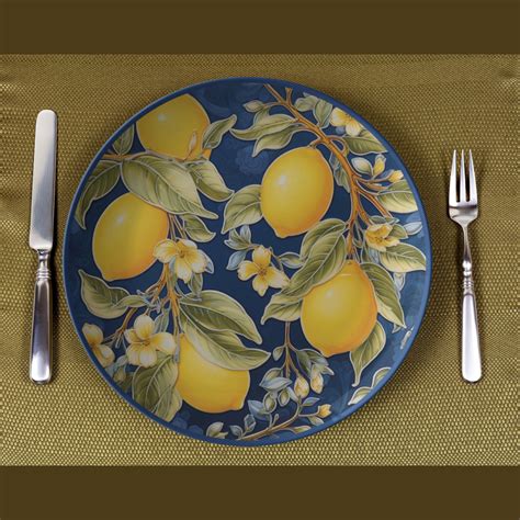 Italian Style Dinner Plate With Blue And Lemon Majolica Style Dishes