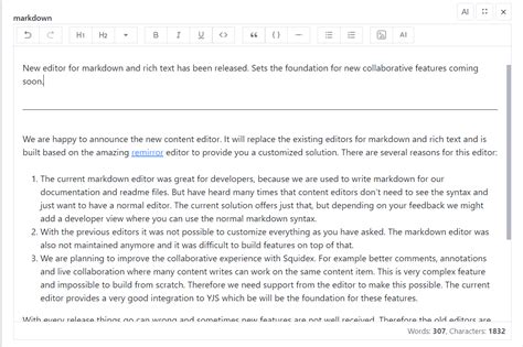 New Markdown And Richtext Editor Squidex Cms