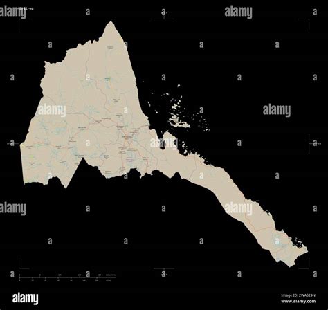 Shape Of A Topographic OSM Standard Style Map Of The Eritrea With Distance Scale And Map
