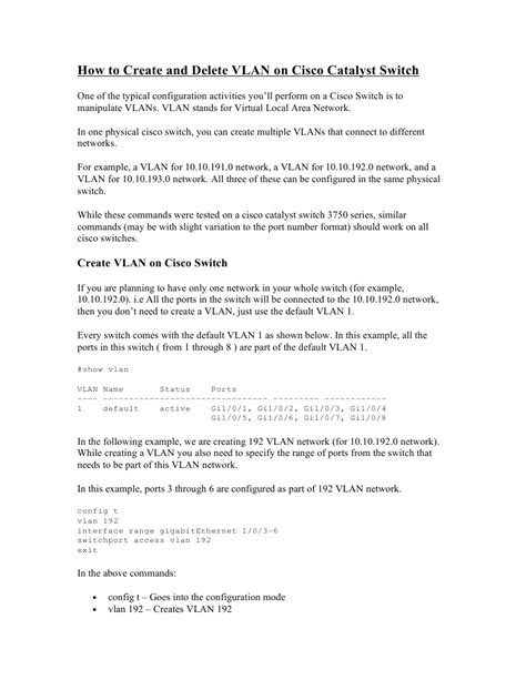 How To Create And Delete Vlan On Cisco Catalyst Switch Pdf Telecommunications Standards