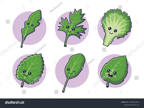 Fresh Herbs Set Cute Kawaii Herbs Stock Vector Royalty Free