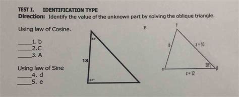 Solved Test I Identification Type Direction Identify The Value Of