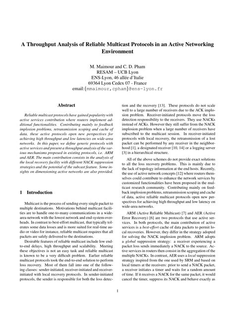 Pdf A Throughput Analysis Of Reliable Multicast Protocols In An Active Networking Environment