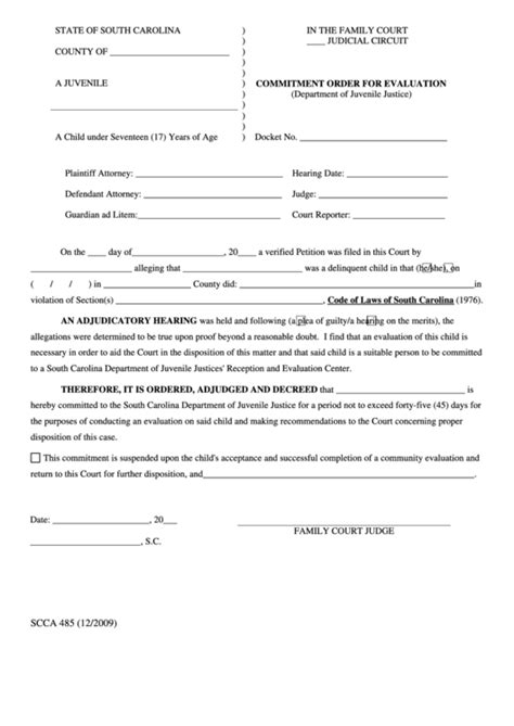 Commitment Order For Evaluation Department Of Juvenile Justice