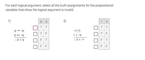 Solved For Each Logical Argument Select All The Truth