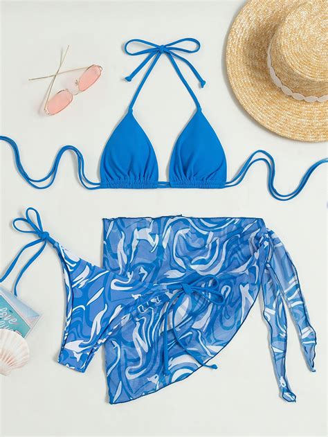 Blue Sexy Polyester All Over Print Embellished High Stretch Women Beachwear Cute Swimsuits Cute