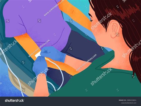 Nurse Attaching Iv Line Illustration Stock Illustration 2385215011