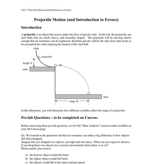 Solved Lab Projectile Motion And Introduction To Errors Chegg