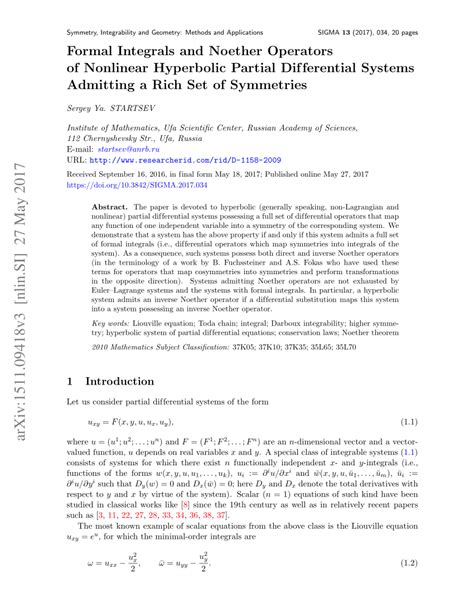Pdf Formal Integrals And Noether Operators Of Nonlinear Hyperbolic