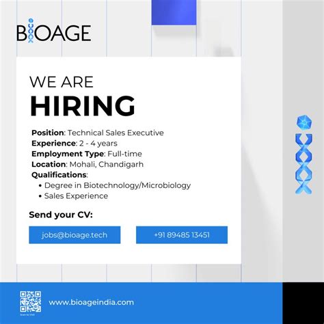 Hiring Jobopportunity Technicalsales Biotech Bioage Technologies