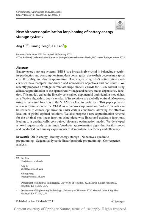 New Biconvex Optimization For Planning Of Battery Energy Storage Systems Request Pdf