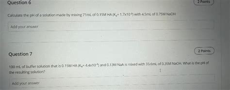 Solved Calculate The PH Of A Solution Made By Mixing 71 ML Chegg Com