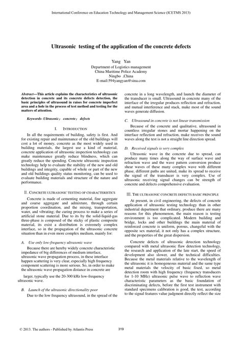 Pdf Ultrasonic Testing Of The Application Of The Concrete Defects