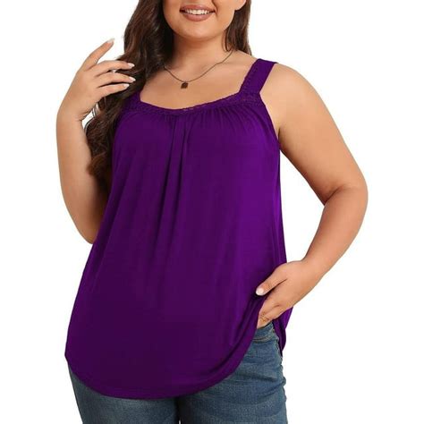 Daystry Plus Size Long Length Solid Tank Top Loose Fit Lace Detail