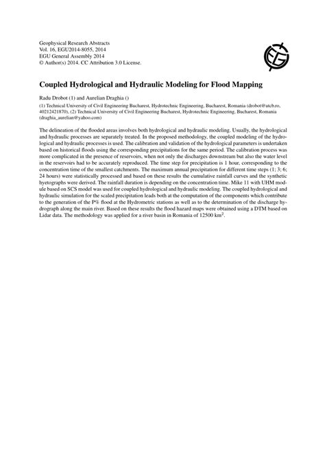 Pdf Coupled Hydrological And Hydraulic Modeling For Flood Mapping