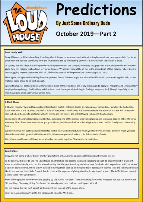 Loud House Predictions October 2019 Part 2 By Justsomeordinarydude On Deviantart