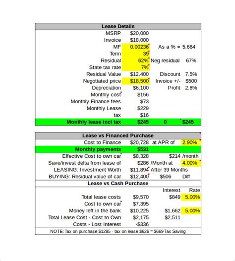 FREE Sample Lease Payment Calculator Templates In Excel