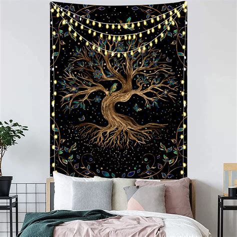 Tree Of Life Tapestry Black Psychedelic Bohemian F Grandado