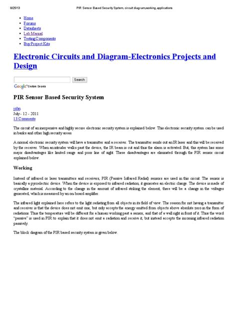 pir sensor based security system circuit diagram working