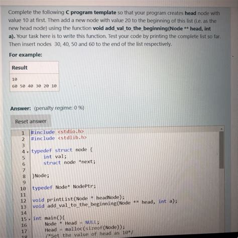 Solved Complete The Following C Program Template So That