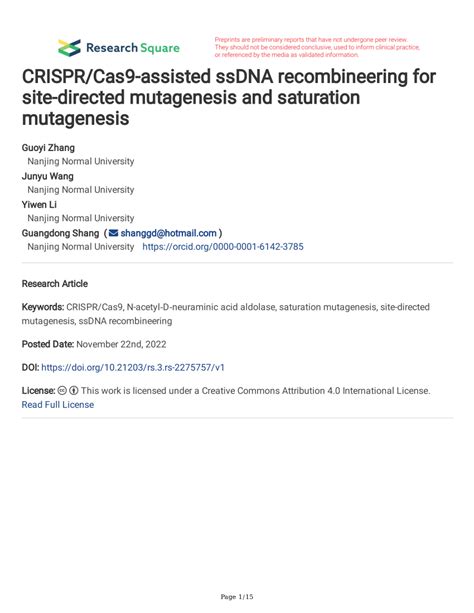 Pdf Crisprcas9 Assisted Ssdna Recombineering For Site Directed