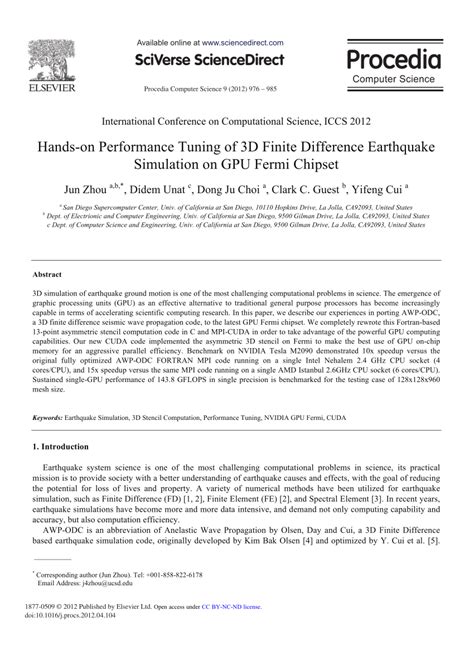 Pdf Hands On Performance Tuning Of 3d Finite Difference Earthquake Simulation On Gpu Fermi Chipset