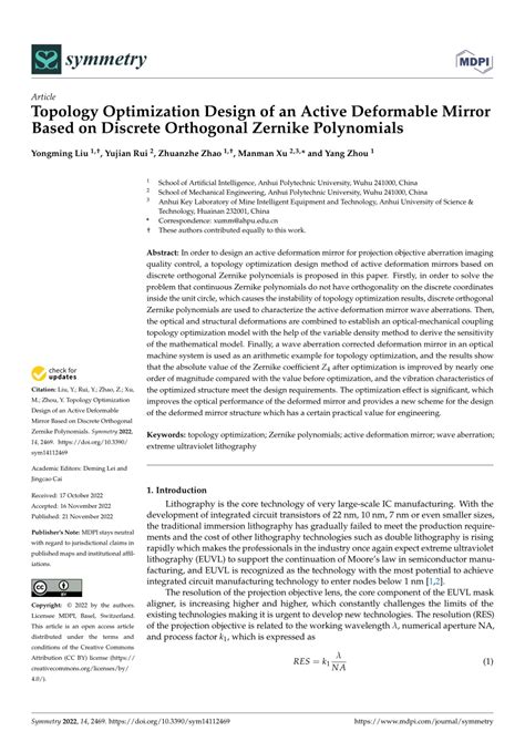 Pdf Topology Optimization Design Of An Active Deformable Mirror Based