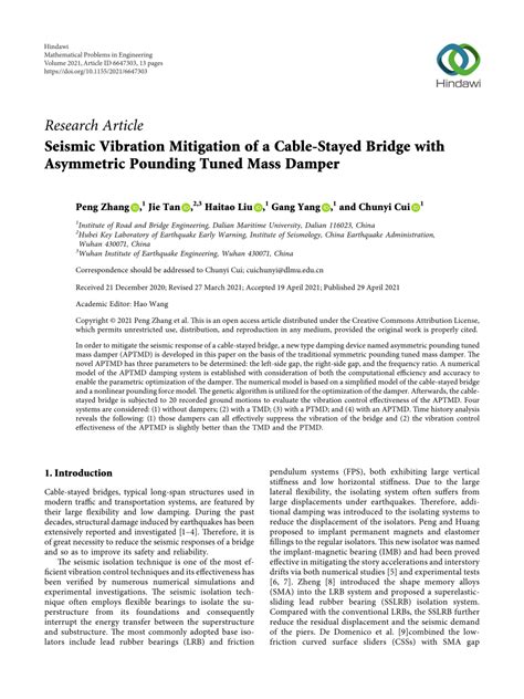 Pdf Seismic Vibration Mitigation Of A Cable Stayed Bridge With Asymmetric Pounding Tuned Mass