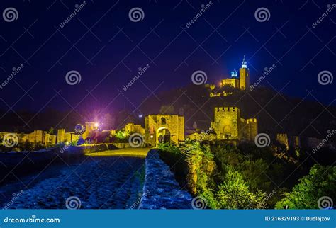 Night View Of The Illuminated Tsarevets Fortress In Veliko Tarnovo