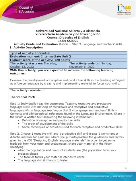 Activity Guide And Evaluation Rubric Unit 2 Phase 3 Language And Teachers Skills Pdf