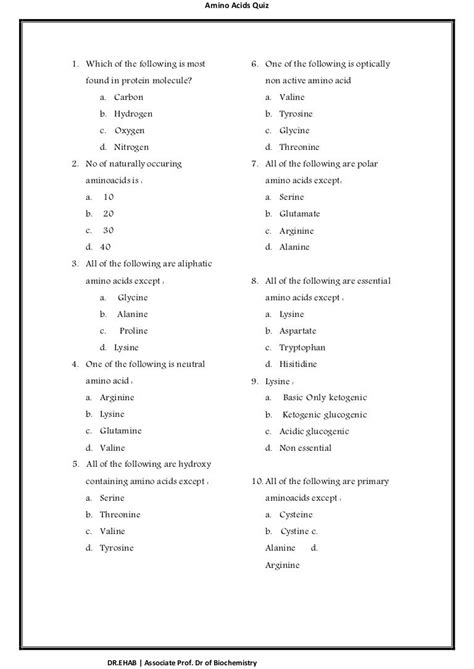 2 Amino Acids Mcq