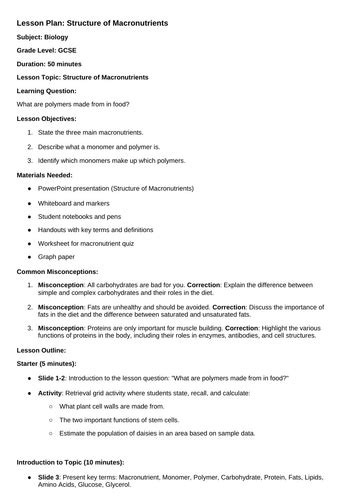 Igcse Biology Edexcel Structure Of Macronutrients Teaching Resources