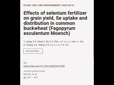 Effects Of Selenium Fertilizer On Grain Yield Se Uptake And Distribution In Common B RTCL