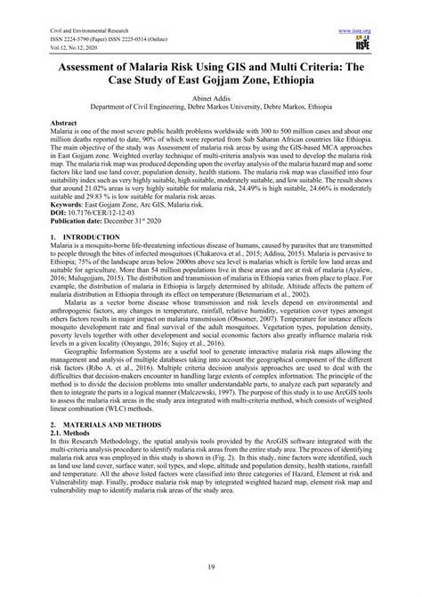 Pdf Assessment Of Malaria Risk Using Gis And Multi Criteria Dokumentips