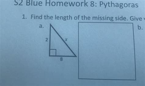 Solved S2 Blue Homework 8 Pythagoras 1 Find The Length Of The