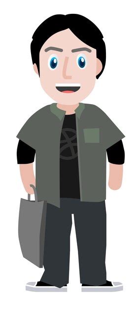 가방을 든 젊은 남자 만화 프리미엄 벡터