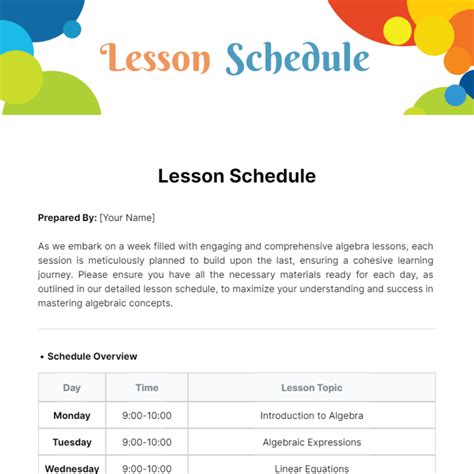 Free Lesson Schedule Template To Edit Online