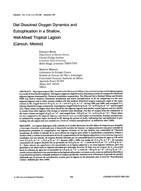 pdf diel dissolved oxygen dynamics and eutrophication in a shallow