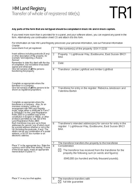 TR Property Transfer Draft Sample ESX Title Format Studocu