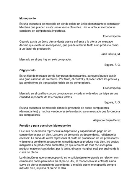 Monopsonio Y Oligopsonio Pdf Mercado Economía Oferta Economía