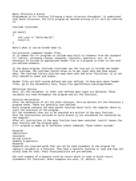 Basic Structure And Syntax Pdf Computer Program Programming