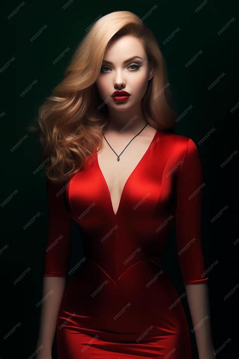 Premium Photo A Woman In A Red Dress With A Necklace On It