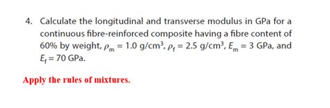 Solved Calculate The Longitudinal And Transverse Modulus Chegg
