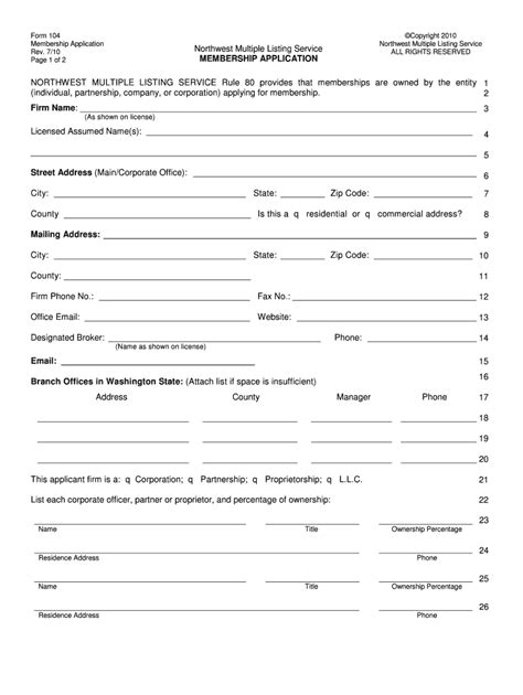Fillable Online Form 104 Northwest Multiple Listing Service Fax Email Print Pdffiller