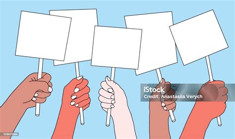 빈 항의 표지판을 들고 다른 국적의 손 텍스트의 공간을 복사합니다 포스터 비어 항의 발표 보드 만화 벡터 Revolution에 대한 스톡 벡터 아트 및 기타 이미지 Istock