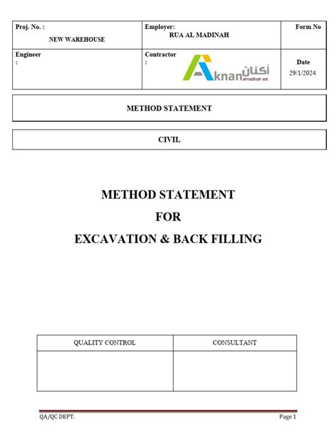 Ram Excavation And Backfilling Method Statement Pdf