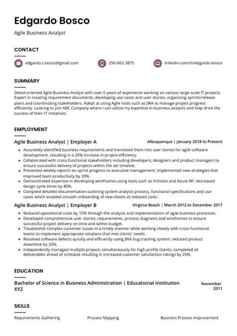Agile Business Analyst Resume CV Example And Writing Guide