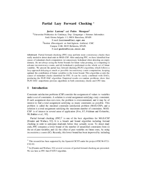 Pdf Partial Lazy Forward Checking